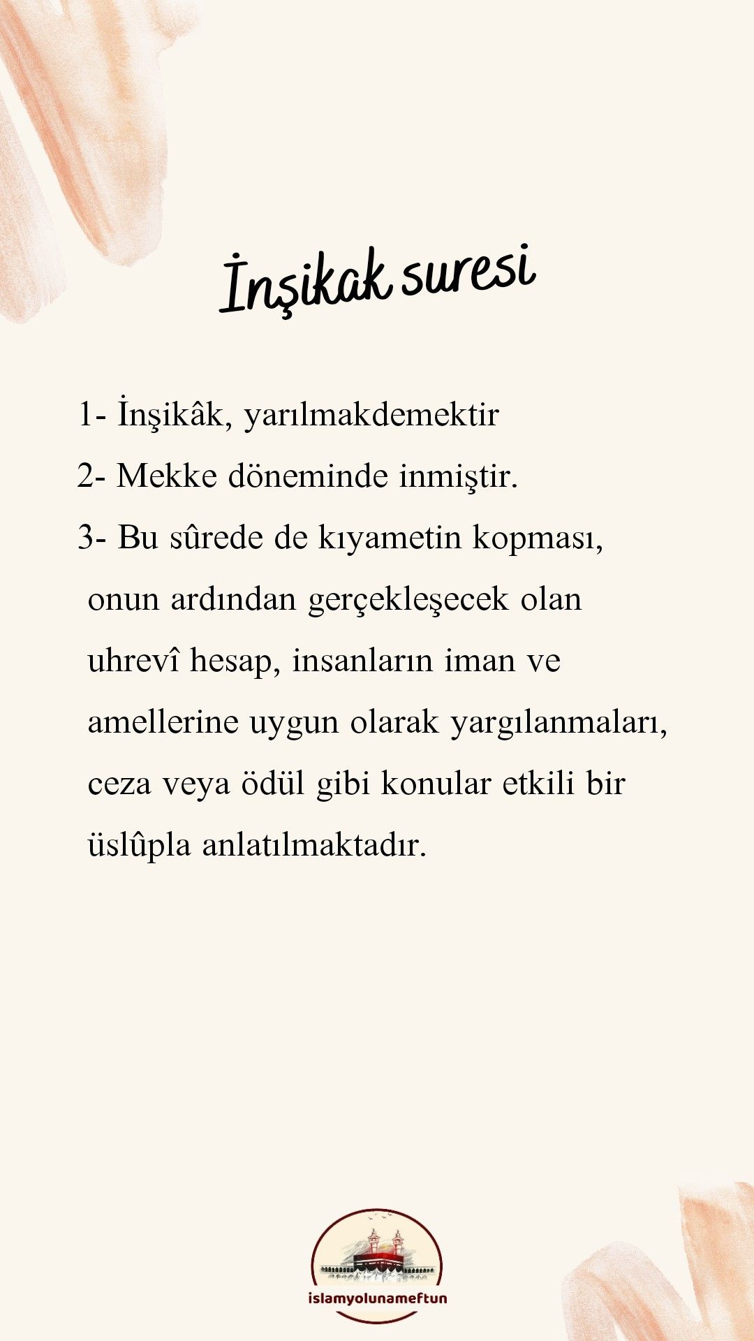 İNŞİKAK SURESİ - İslamyolunameftun